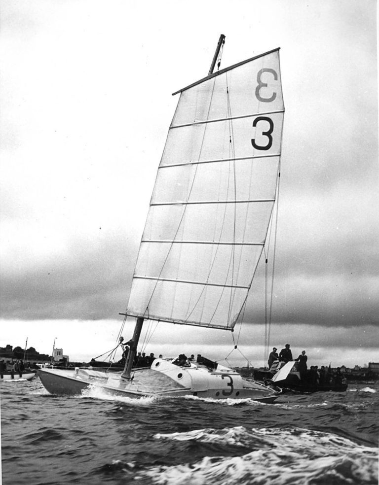 ***Circa 1960. Jester, the converted Folkboat with a junk rig, sailed ...